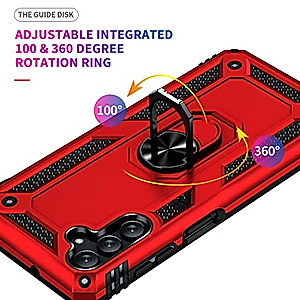 YZOK for Galaxy A13 5G Case,with HD Screen Protector,[Military Grade] Ring Car Mount Kickstand Hybrid Hard PC Soft TPU Shockproof Protective Case for Samsung Galaxy A13 5G (Red)