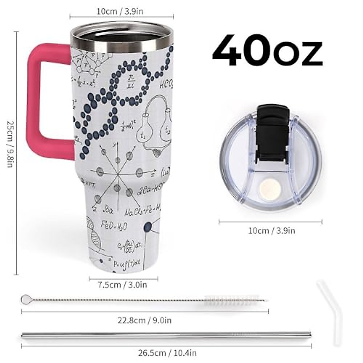 Chemical Formula 40oz Water Bottle Double Wall Insulated Tumbler with Handle Leakproof Travel Mug Light Rose Red-style
