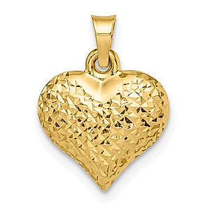 Diamond2Deal 14k Yellow Gold Diamond-cut Large Puffed Heart Pendant (L-11.95mm W-13.07mm)
