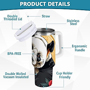 Panda with Floral Tumbler With Handle And Straw 30-40oz Insulated Tumbler Cups With Lid Stainless Steel for Cold Water and Drinks for School Work Sports Car Travel and Weekends