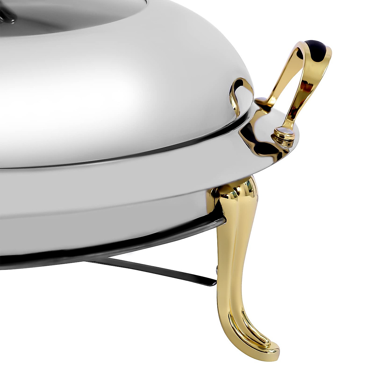 Fetcoi Round Chafing Dish, 3.17QT Stainless Steel Buffet Warmer Tray with Lid and Chafing Fuel Holder for Kitchen Party Dining Buffet Catering Event Parties (Gold)