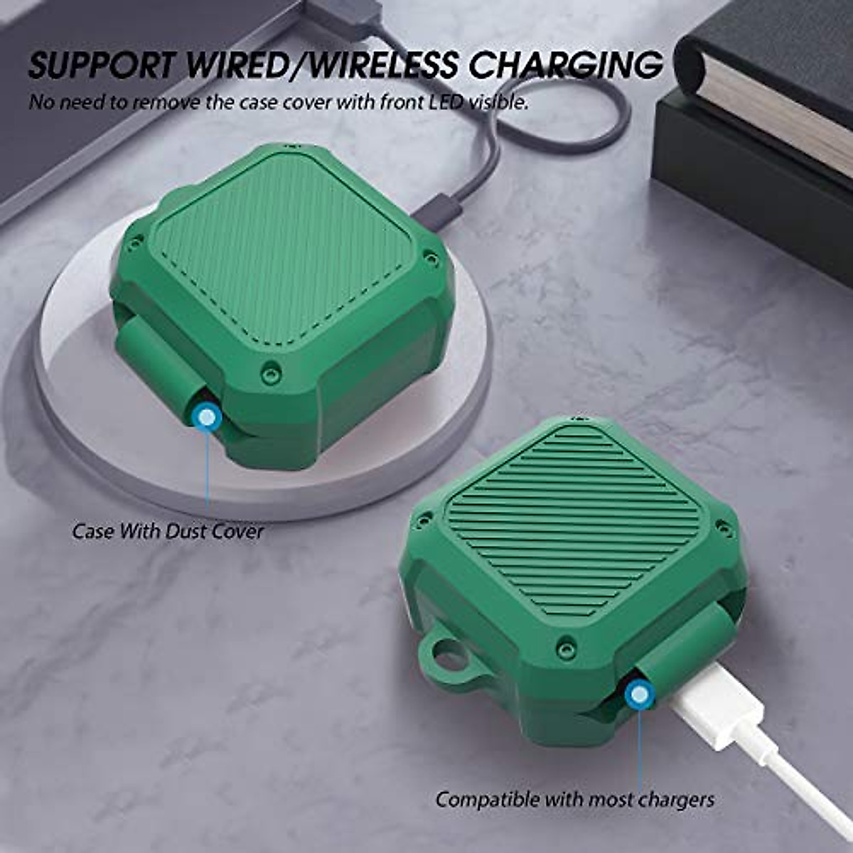 Winproo One-Piece Armor Cover Compatible Galaxy Buds 2 / Pro 2021 Galaxy Buds Live 2020 Case, Silicone Shock Resistant Samsung Earbuds Full Body Protective Case with Zipper Box and Keychain