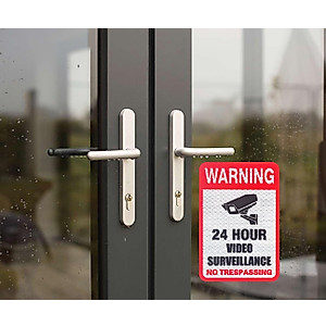 5 Pack Video Surveillance Sign Reflective Sticker Decal Self Adhesive 5.9" x 4", No Trespassing Warning Sign for Home Business CCTV Security Camera, UV Protected & Waterproof, Indoor & Outdoor Use