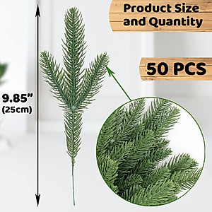 Hananona 50 Pcs Artificial Pine Branches Green Plants Pine Needles DIY Accessories for Garland Wreath Christmas and Home Garden Decor (50, Green)