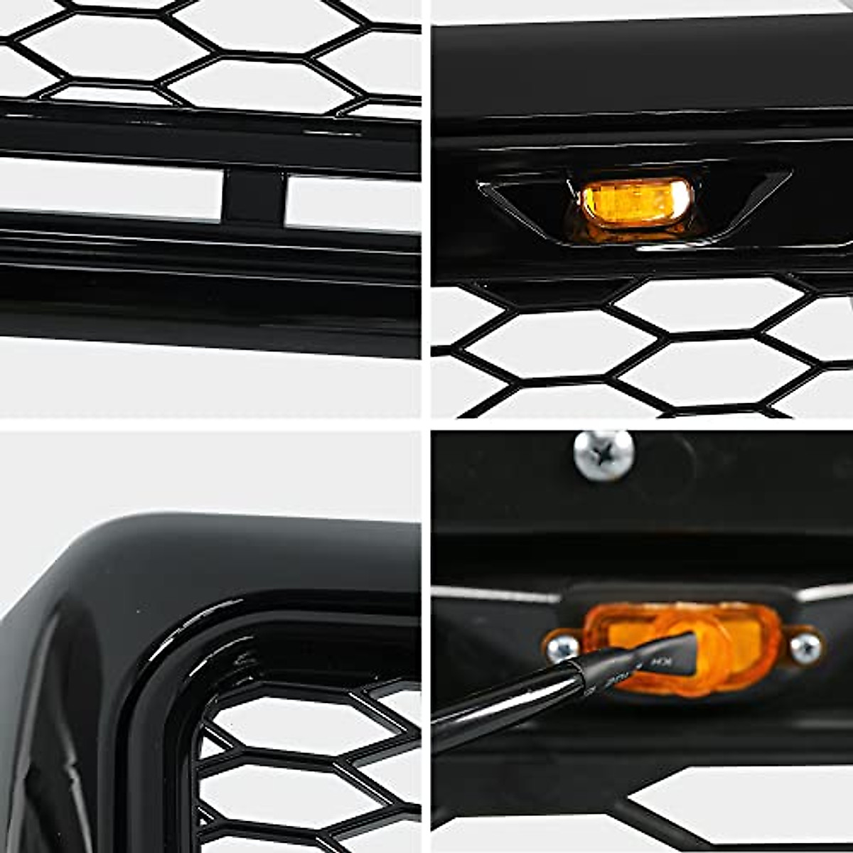BoardRoad Front Grille Front Hood Grill Raptor Style Matte Black with 3 LED Lights Fit For 04-08 Ford F150 Including XL XLT FX2 FX4 STX XTR Flotillera Lariat King Ranch Platinum