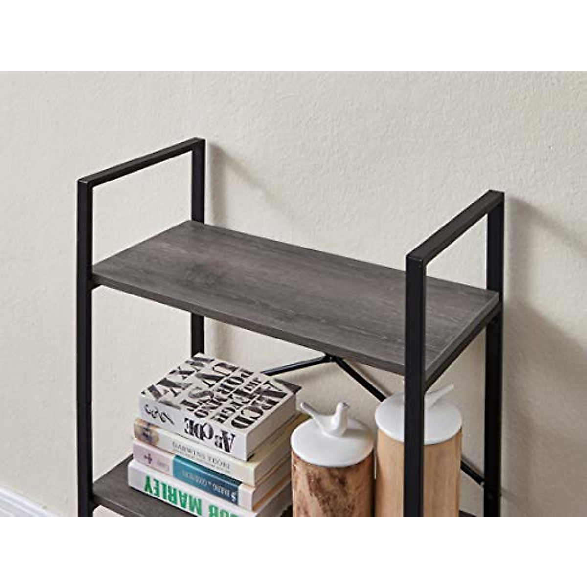 MNEETRUNG Small Bookshelf, 2-Tier Modern Wood Bookcase, Small Kitchen Storage Rack, Industrial Shelf Unit with Metal Frame for Living Room, Bathroom and Office, Ash Grey