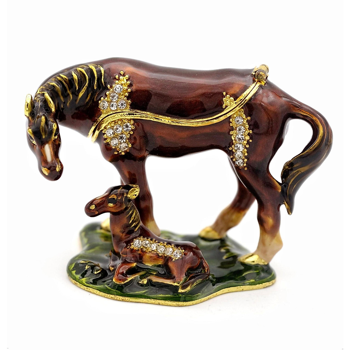 JWT Astyle Thoroughbred Horse Hinged Trinket Boxes with Crystals.Collectible Animal Jewelry Box .Necklace Rings Earrings Storage Boxes.Horse Figurines Home Decor Gifts .