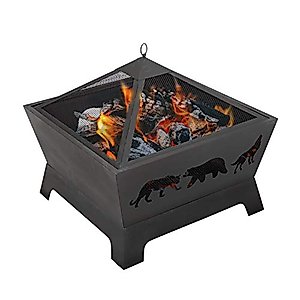 ZENY 26 inch Fire Pits for Outside Square Firepit Wood Burning Fireplace Heavy Duty Steel Patio Firepit Bowl with Screen Waterproof Cover and Poker for Camping Picnic Bonfire Backyard