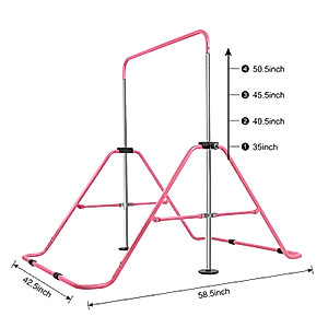 YEEGO DIRECT Gymnastics Bar with Rings, Gymnastics Bar for Kids Ages 3-12, Foldable Gymnastics Bar, Kids Gymnastics Bar Expandable for Home Training Kids Gifts for Grils Boys（Pink）