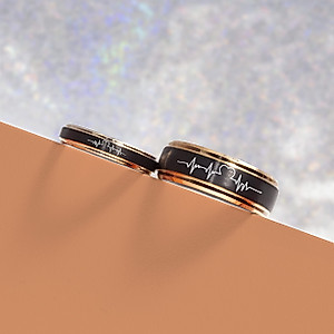 LerchPhi Tungsten Carbide Promise Ring Sets for Him and Her, Black Wedding Rings for Couples, Stepped Edge, Rose Gold Plated Jewelry