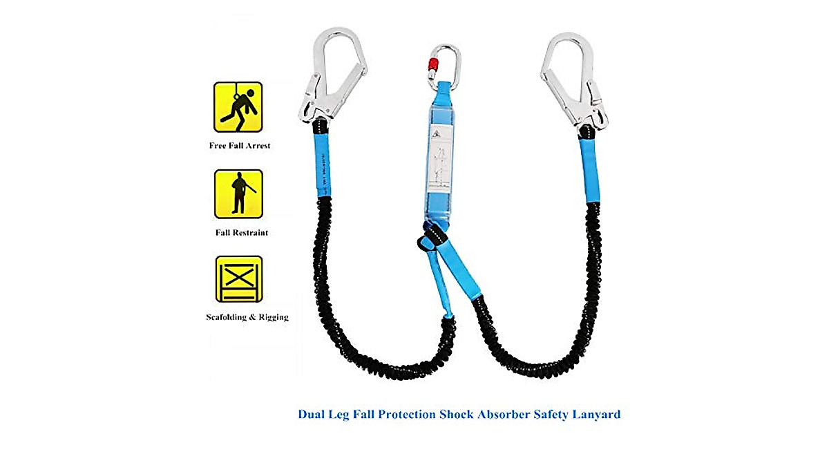 6ft Shock Absorbing Safety Lanyard with Double Hooks | Fall Protection