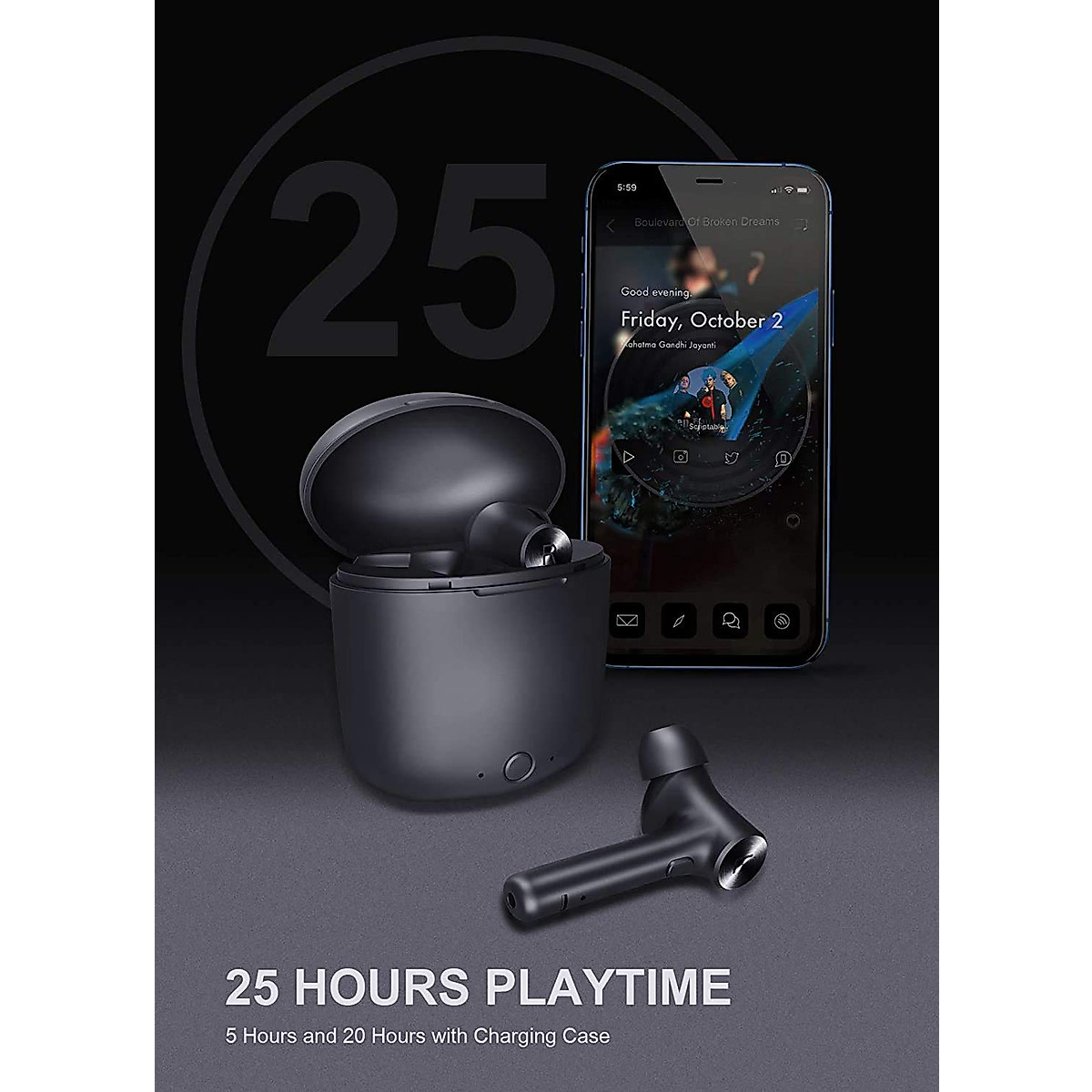 Bluetooth 5.0 Wireless Earbuds, Bluedio Hi(Hurricane) Wireless Earbud Headphones in-Ear Earphones with Charging Case, Mini Car Headset Built-in Mic for Cell Phone/Running/Android, 5Hrs Playtime