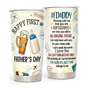 365FURY 1st Fathers Day New Dad Gift - First Fathers Day Best Gifts From Baby Son Girl Wife - New Dad Travel Coffee Mug- First Time Dad Double Wall Vacuum Insulated Stainless Steel Tumbler 20oz