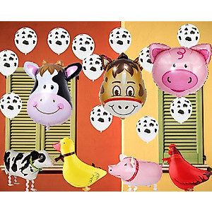 InBy 43pcs Farm Animal Balloon Decoration Cow Chicken Duck Pig Walking Balloon for Baby Shower Farm Theme Birthday Party Decorations Suppllies Cow Donkey Pig Head Mylar Balloon Barn Animal Balloons