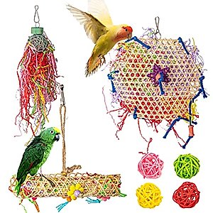 Kukaster Pet Bird Parrot Shredder Toys Set Colorful Bird Chewing Toys Foraging Shredder Toy Parrots Cage Accessories Hanging Toys for Small Lovebird Cockatiel Conures Parakeets Budgie