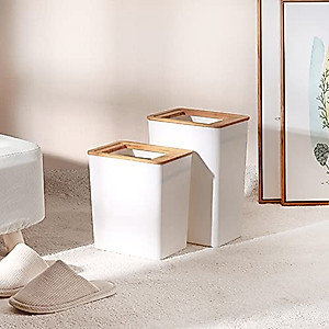 Doyingus Slim Trash Can 2.3 Gal, Small Wastebasket with Bamboo Lid Rectangular Plastic Garbage Can for Bathroom, Bedroom, Kitchen, Office, Living Room