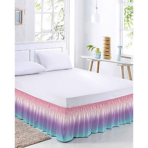 Coloredd Rainbow Bed Skirt Queen Size 16 Inch Drop, Adjustable & Elastic Wrap Around Bed Skirts Pleated Luxury Dust Ruffles for Twin Full Queen Cal King Base Bed, Ombre Purple Pink Teal Color Art