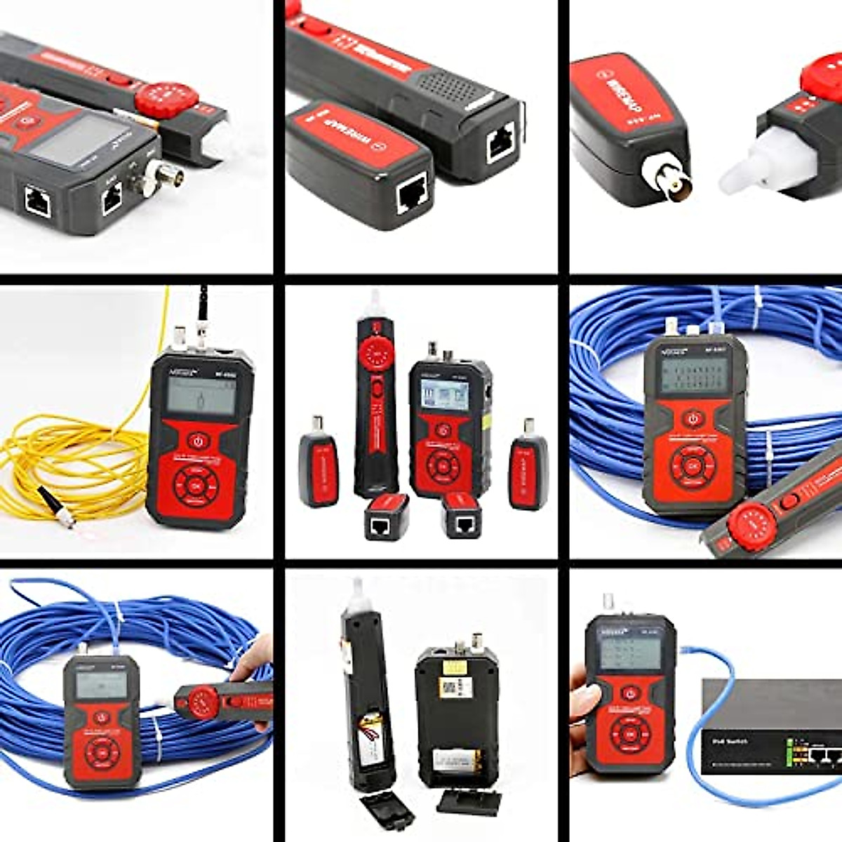 NOYAFA Network Cable Tester with Mapping and VFL Function, RJ11 RJ45 Ethernet Cable Tester POE Tester Cable Toner, Rechargeable Anti-Interference Network Tester for Telephone LAN Coax Cable