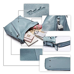 BOSTANTEN Women Leather Handbag Designer Large Hobo Purses Shoulder Bags Blue and Small Bifold Zipper Pocket Wallet Card Case Purse with ID Window Blue