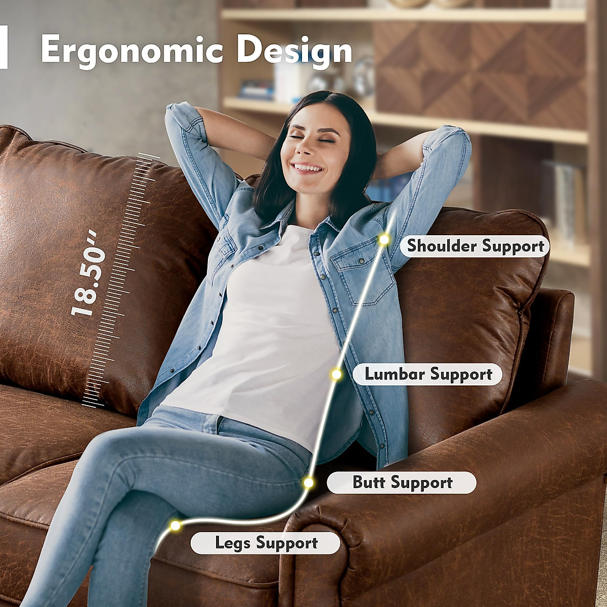 ALTRIGUS 3 Seater Couch with Luxury Faux Leather,Mid Century Modern Sofa with Comfortable Deep Seat,Comfy Upholstery Couches with for Small Space Living Room Bedroom (Dark Brown)