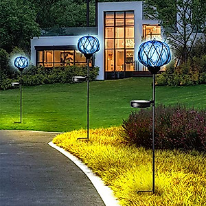 2 Pack Garden Solar Lights Pathway Outdoor,Blue Crackle Glass Heart Stake Metal Lights,Garden Decor Light Waterproof Solar Stake Lights for Lawn Patio Yard