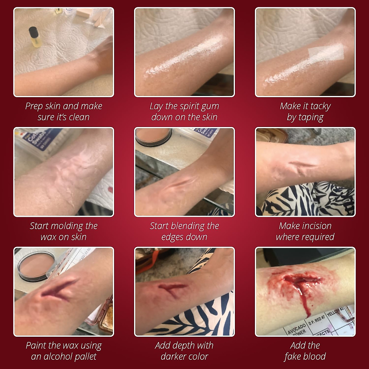 Dress-Up-America Halloween Makeup Kit - Face and Body Wax, Latex and Fake Blood Costume Face Paint Set - SFX Realistic Bloody Halloween Makeup Set for Teens and Adults