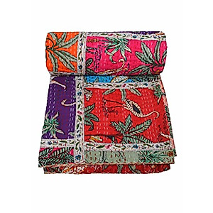 Maviss Homes Beautiful Indian Traditional Patchwork Super Soft Cotton Double Kantha Quilt | Throw Blanket Bedspreads | Cozy Blanket Quilt | Easy Machine Washable and Dryable; Black
