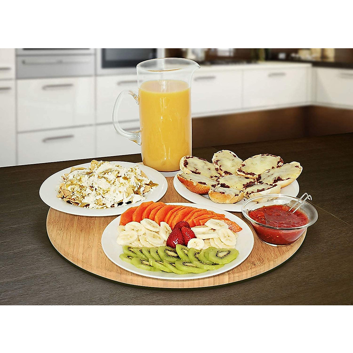 Innovative Living 12" Bamboo Lazy Susan Turntable Cupboard Organizer, Multi Functional Spice Rack for Kitchen Storage, Revolving Condiment Holder, Non-Slip Storage