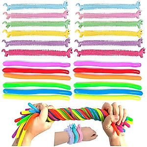 24 Packs Monkey Noodles,Stretching Strings,12 Pcs Unicorn Shaped,12 Pcs Noodle Shaped,Sensory Fidget Set, Stretching up to 4.3-6 feet length,monkey noodle fidget set,fidget noodles