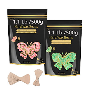 Waxing Beads for Hair Removal 1.1LB, Wax Beads for Sensitive Skin, Painless Wax Beans for Brazilian,Eyebrow Facial Leg for At Home Pearl Waxing Beads with 20 Spatulas for Women Men