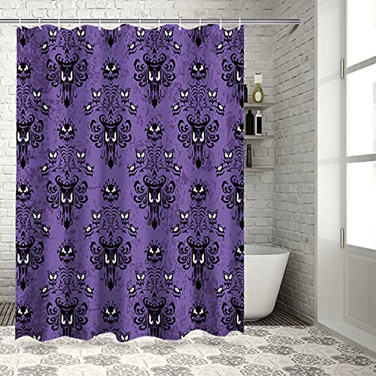 BestLives Halloween Shower Curtain 72 x 72 Inches Haunted Mansion Ghost Purple Bath Curtain Waterproof Polyester Fabric Bathroom Curtain with 12 Hooks-L8