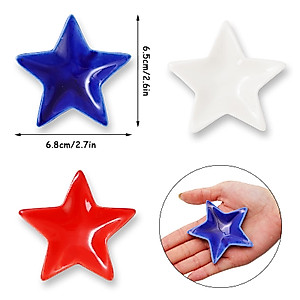 Whaline 3Pcs Patriotic Star Coffee Spoon Rest 4th of July Ceramic Teaspoon Holder Red Blue White Star Ring Dish for Independence Day Kitchen Office Coffee Bar Coffee Stirrers Home Decor Accessories