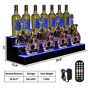 YITAHOME LED Lighted Liquor Bottle Display Shelf Supports USB & Power Bank, 3-Step 40-inch Bar Liquor Alcohol Shelf for Home Decoration Counter Party, Acrylic Whiskey Rack Stand with Remote & App Control