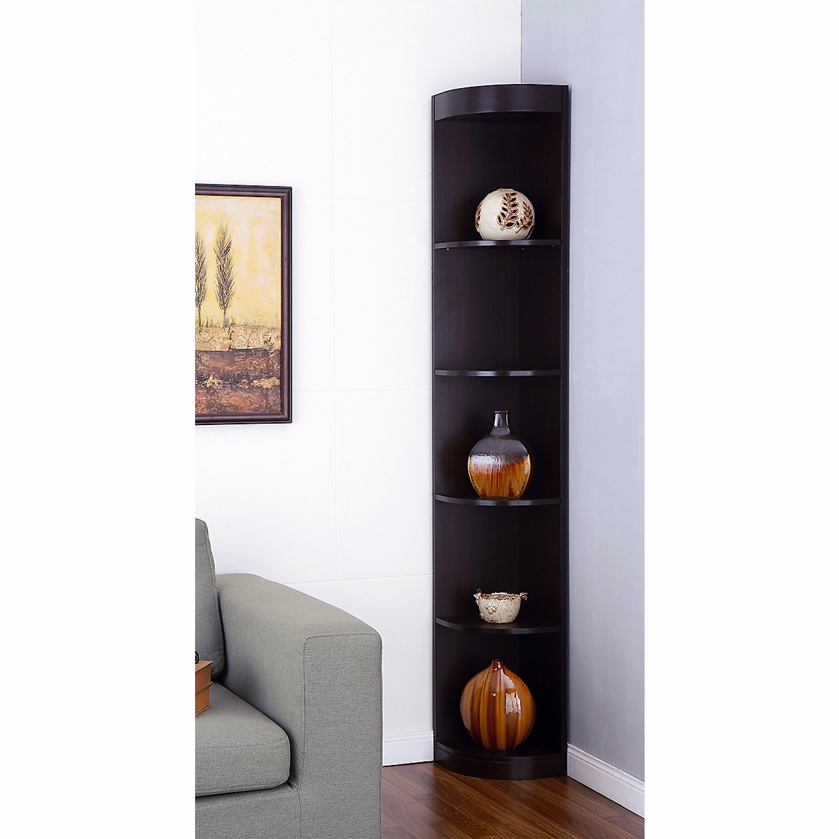 Furniture of America Tango Transitional 5-Shelf Corner Display Stand, Cappuccino