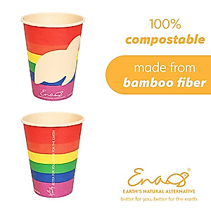 100% Compostable Disposable Coffee Cups with Lids [12oz 80 Pack, Rainbow Pride Edition] Made from Unbleached Bamboo Fiber, Compostable Lids, To Go Coffee Cups with Lids by Earth's Natural Alternative