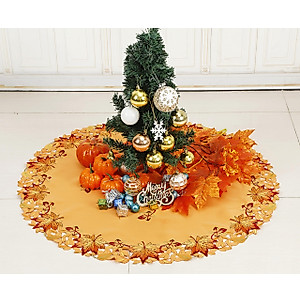 GRANDDECO Christmas Tree Skirt 36 Inch Thanksgiving Fall Tree Mat Harvest Fall Cutwork Embroidered Maple Leaves Xmas Tree Decor for Holiday Party Decorations Indoor Outdoor (Tree Skirt 36" (91cm))