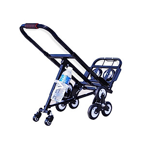 INTBUYING Stair Climber Hand Trucks Portable Folding,Rubber Mute Wheel,Adjustable Handle Length.420 LBS Capacity Handcart Luggage Cart with 6 Wheels and 2 Backup Wheels (Black)-with 2 Casters