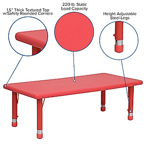 EMMA + OLIVER 24x48 Red Plastic Height Adjustable Activity Table