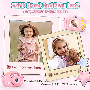 Kids Camera Toddler Camera for Girls Boys,32MP Selfie Kids Toy Digital Camera with No Game,32GB Card,1080P Digital Video Camera for Kids 3-8 Years Old,Perfect Christmas Birthday Gifts for Toddlers