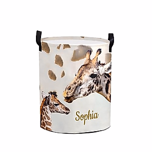 Large Storage Love Giraffe Tall Collapsible Laundry Basket Hamper for Dirty Cloth Toys Foldable for Bedroom Bathroom