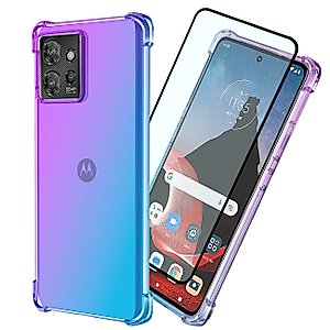 DFTCVBN Phone Case for Moto ThinkPhone Case, ThinkPhone 5G Case with HD Screen Protector, Crystal Rainbow Gradient Slim Clear Phone Cover TPU Back Protective Case for Motorola ThinkPhone Purple/Blue
