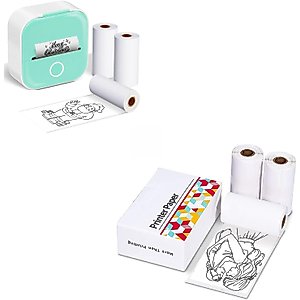 Ponek T02 Bluetooth Thermal Mini Printer Thermal Pocket Printer Paper, White Self-Adhesive Paper Compatible with T02 Bluetooth Mini Sticker Printer, Black On White Paper for Journal Photo, 50m