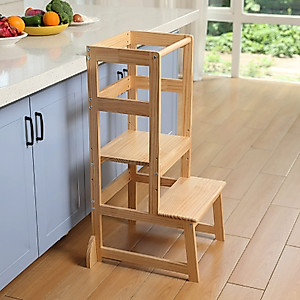Kitchen Step Stool for Toddlers,Wiifo Adjustable Height Kids Learning Stool, Toddler Standing Tower(Natural)