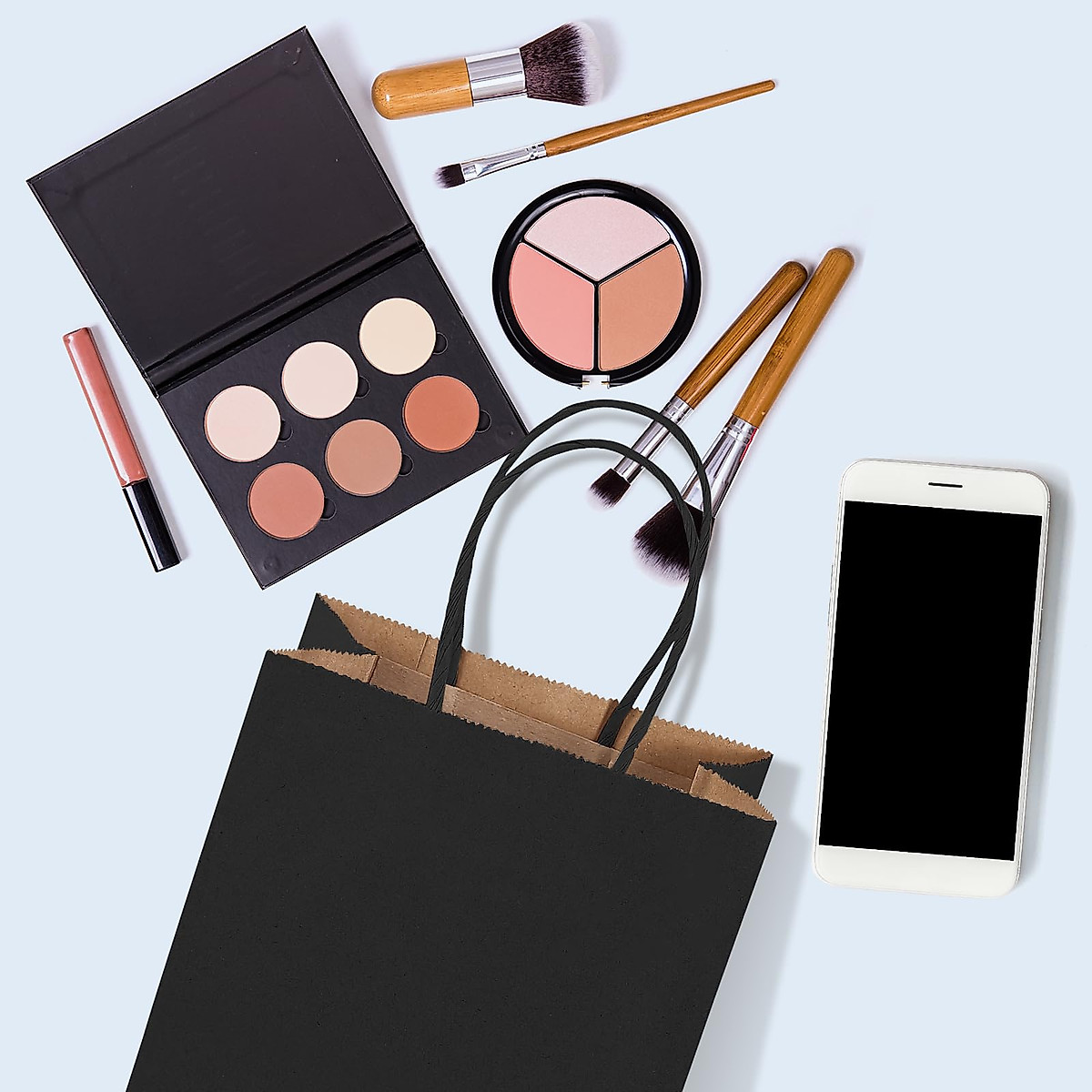 GSSUSA 100Pcs Black Paper Bags, 5.25x3.75x8 Small Gift Bags, Paper Bags with Handles Bulk, Bags for Small Business, Sturdy Kraft Paper Bags, Retail Shopping Bags, Party Favor Bags, Birthday Gift Bags