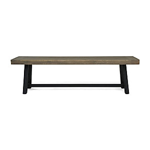 Christopher Knight Home Toby Outdoor Acacia Wood Bench, Sandblast Gray Finish and Black