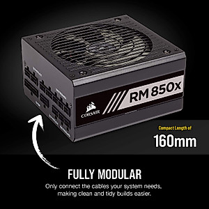 Corsair RMX Series, RM850x, 850 Watt, 80+ Gold Certified, Fully Modular Power Supply (Low Noise, Zero RPM Fan Mode, 105°C Capacitors, Fully Modular Cables, Compact Size) Black
