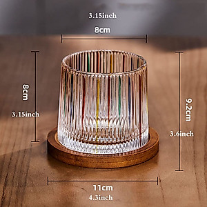 Jarler Wine Glass Crystal Whiskey Glasses Spinning Rocks Glasses with Rotatable Coaster, 9.2 Oz Hand Painted Colorful Old Fashioned Glass, Bar Tequila Glasses (Stripes, 1)