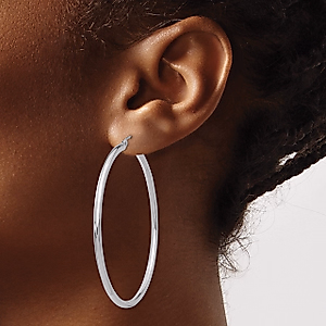 14K Solid White Gold 2.5mm Tube Round Extra Large Hoop Earrings