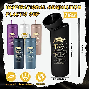 Blushtier 6 Pcs Class of 2025 Graduation Gifts Bulk 16oz Matte Graduation Cups 2025 Inspirational Tumbler with Lid and Straw Plastic Drinking Tumbler for Teen High School Grad Party Favors (Colorful)