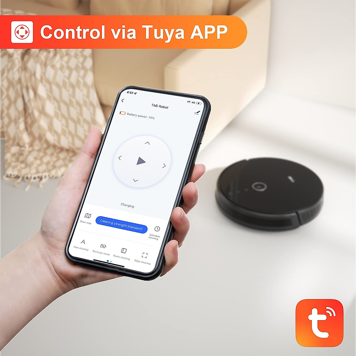 TAB Robot Vacuum Cleaner - 2200Pa Suction Automatic Robotic Vacuum Cleaner for Pet Hair, Smart Cleaner for Hard Floor and Carpets, Remote and App Controls, Self-Charging Cleaning Robot (Classic)